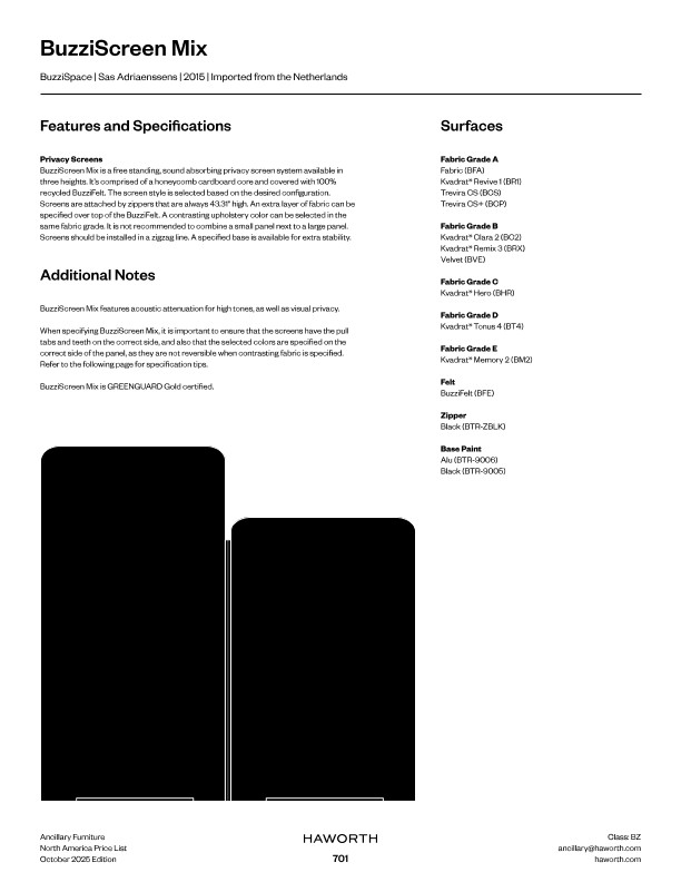 BuzziScreen Mix Privacy and Acoustics Price Pages | Details Page | Haworth